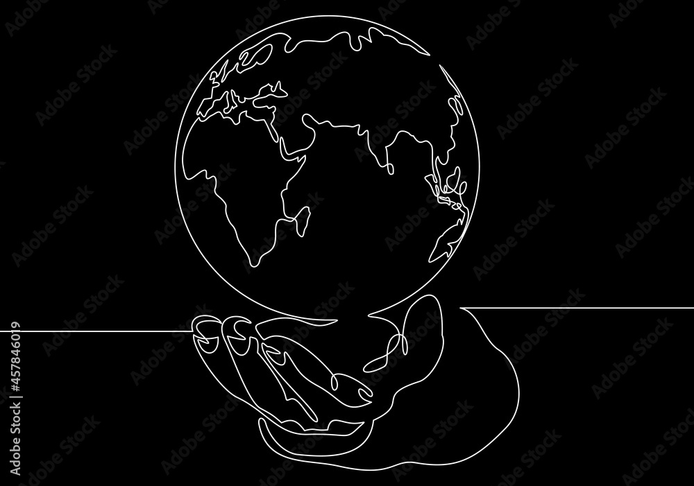 Continuous one line drawing. hand holding Earth globe. Stock Vector ...