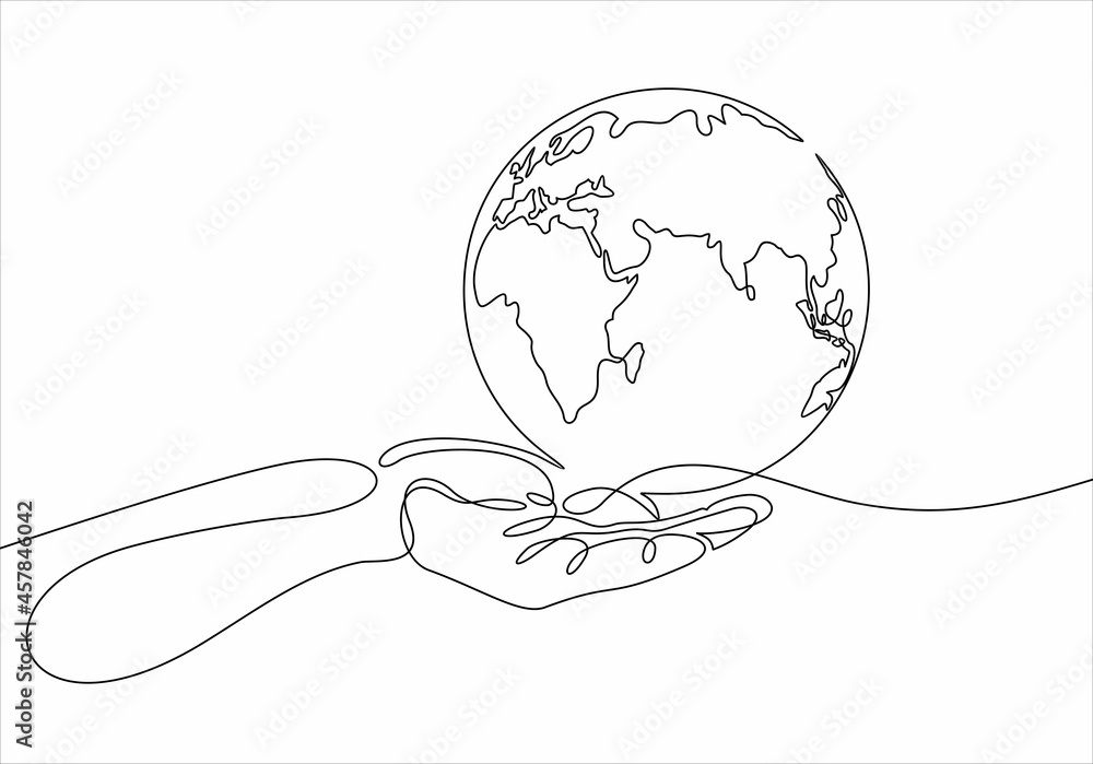 Continuous one line drawing. hand holding Earth globe. Stock Vector ...