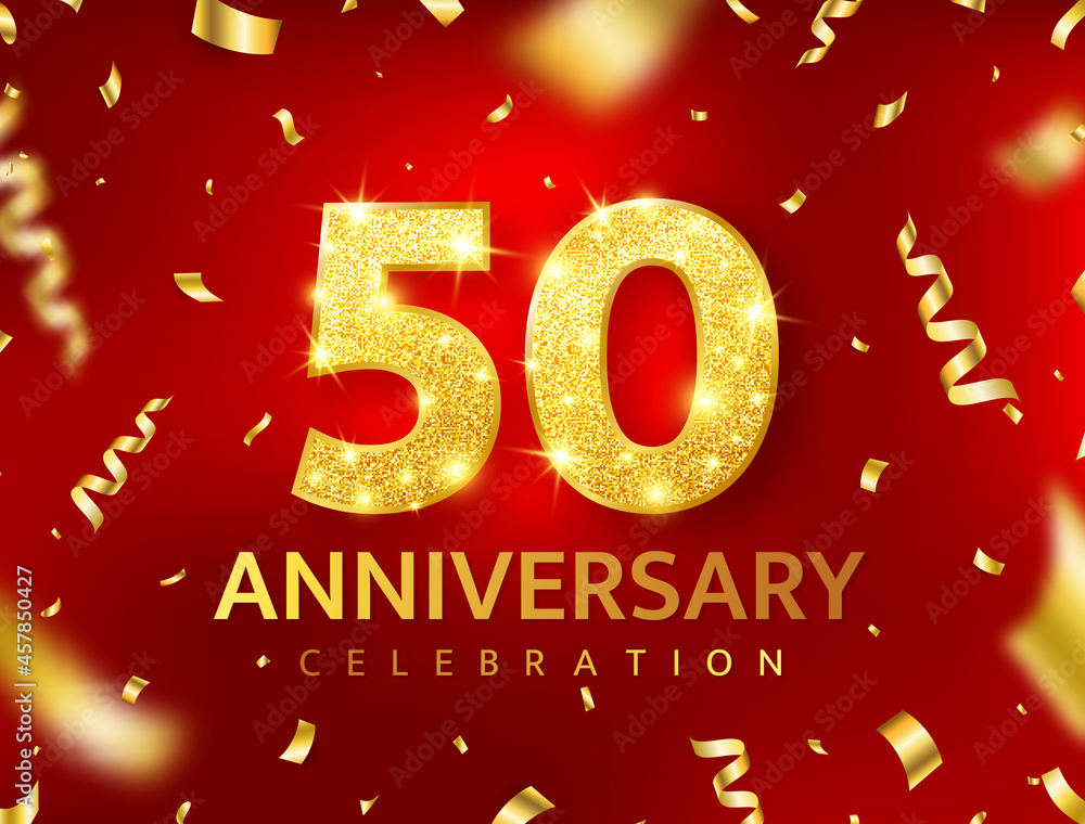Anniversary 50 year red card. Birthday glitter number decor ...