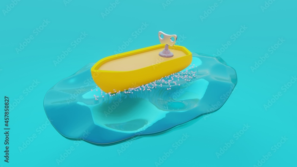 cartoon boat on water 3D rendering Stock Illustration | Adobe Stock