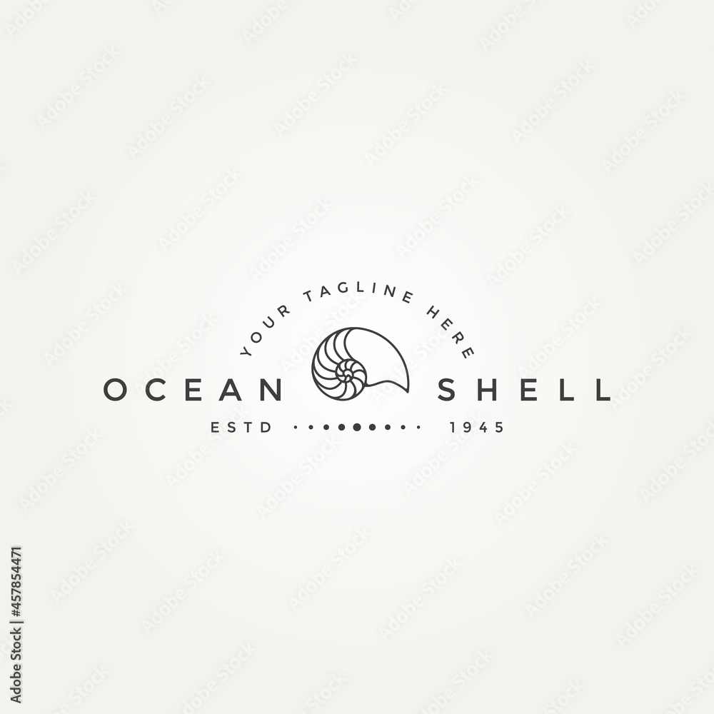 nautilus ocean shell minimalist line art badge logo icon template ...