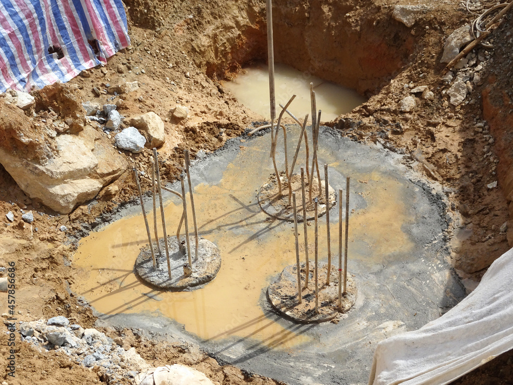 PENANG, MALAYSIA -SEPTEMBER 2, 2021: The process of cutting piles after ...