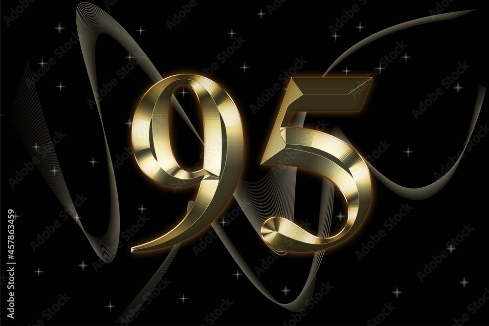 Golden luxury number 95 isolated on black background with gold accents ...