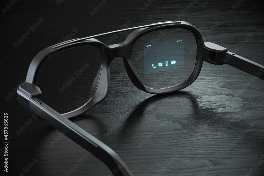 Smart glasses with proection on the screen. VR virtual reality and AR ...