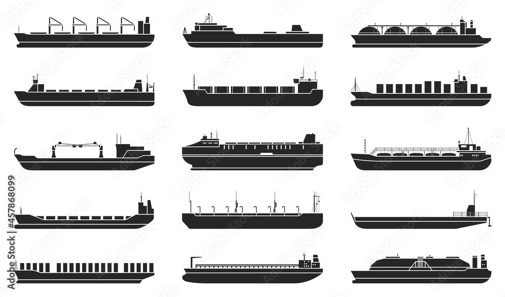 Barge vector black set icon. Vector illustration cargo ship on white ...