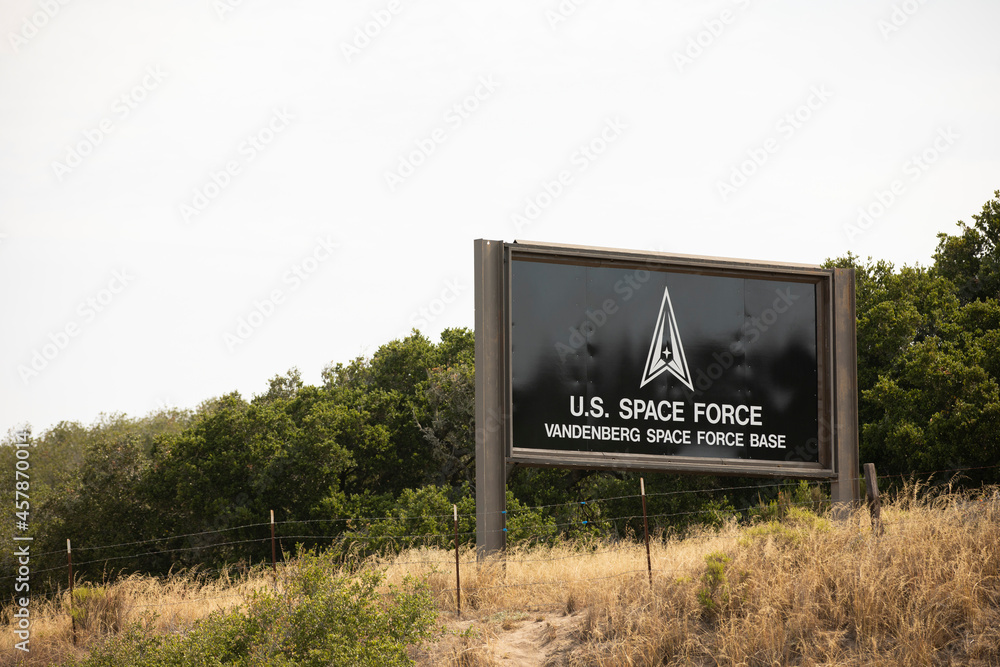 Vandenberg Air Force Base, California, USA - July 25, 2021: Sun shines on the exterior of the US ...
