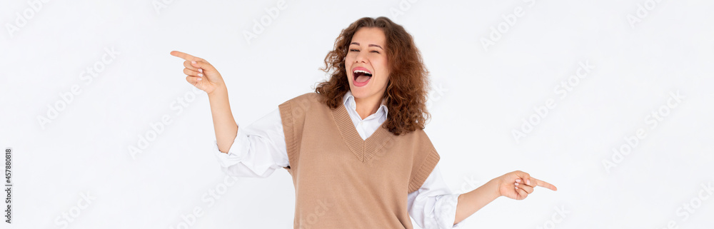 Great news hey take look. Excited happy and surprised beautiful young ...