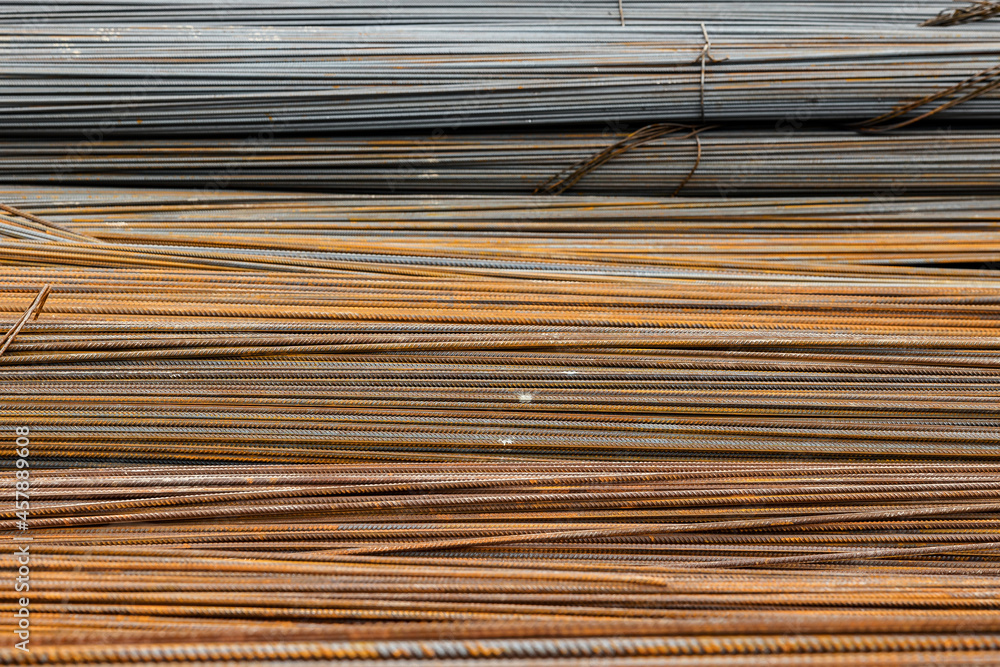steel reinforcement for concrete reinforcement lies in bundles at the ...