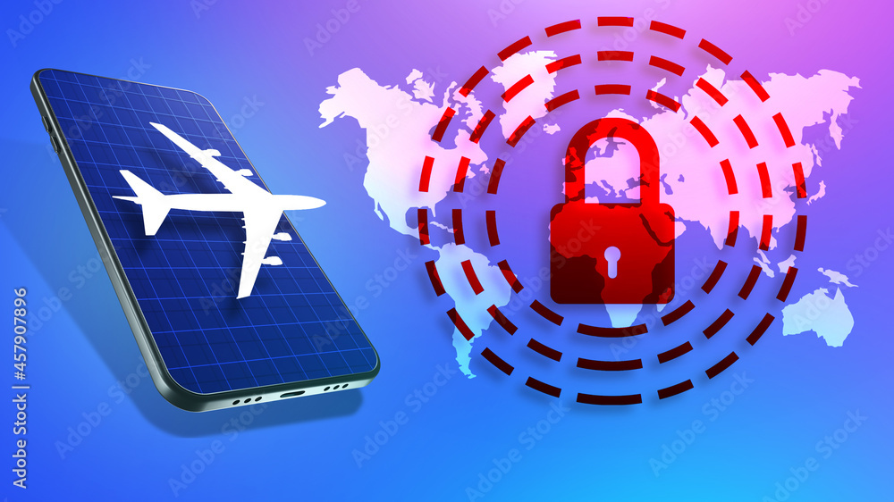 Flight ban. Restrictions on movement between countries. Collage with an ...