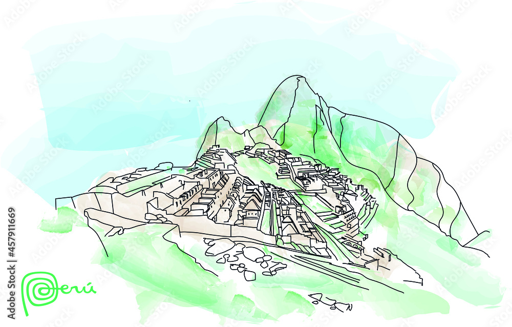 City buildings graphic template. Peru. Machu Picchu. Vector ...
