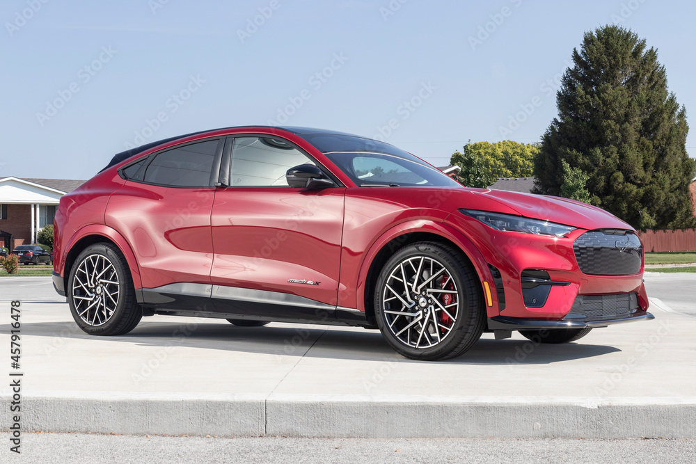 Ford Mustang Mach-E SUV display. The Mustang Mach-E is Ford's first all ...