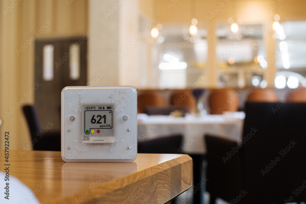 CO₂ sensor monitor. Indoor air quality sensor. Healthy work environment ...
