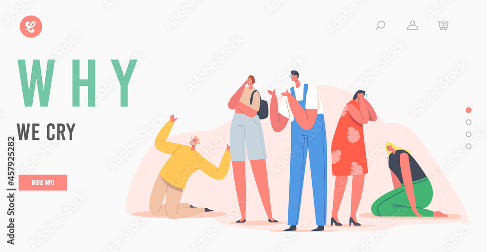 People Crying Landing Page Template. Sad Characters Express Negative ...