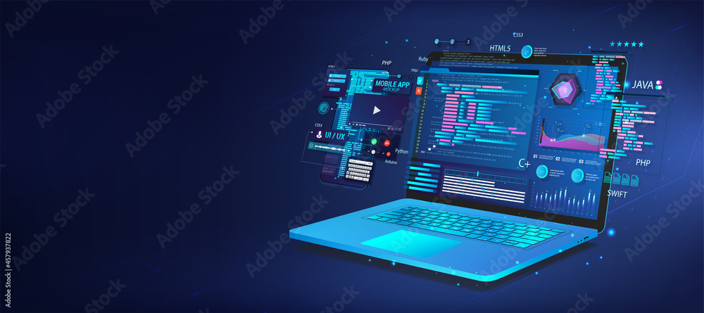 Web blue banner Software, UI and development for different devices ...