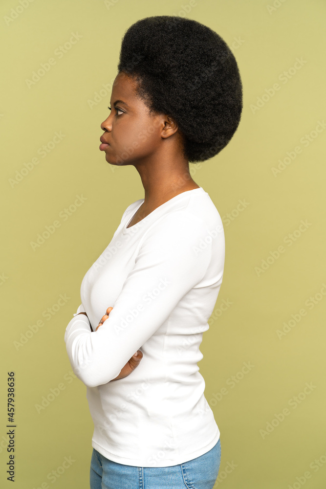Confident or angry african american woman profile. Side view of young ...