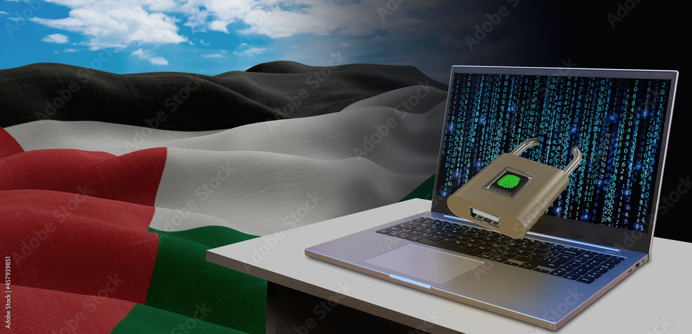 Waving national flag of the Palestine. Concept for information ...