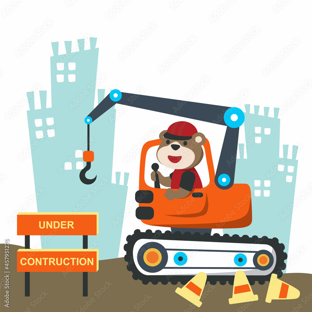 vector illustration of construction vehicles cartoon with funny drivers ...