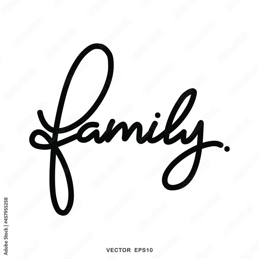 Family word handwritten calligraphy isolated on white background , Flat ...