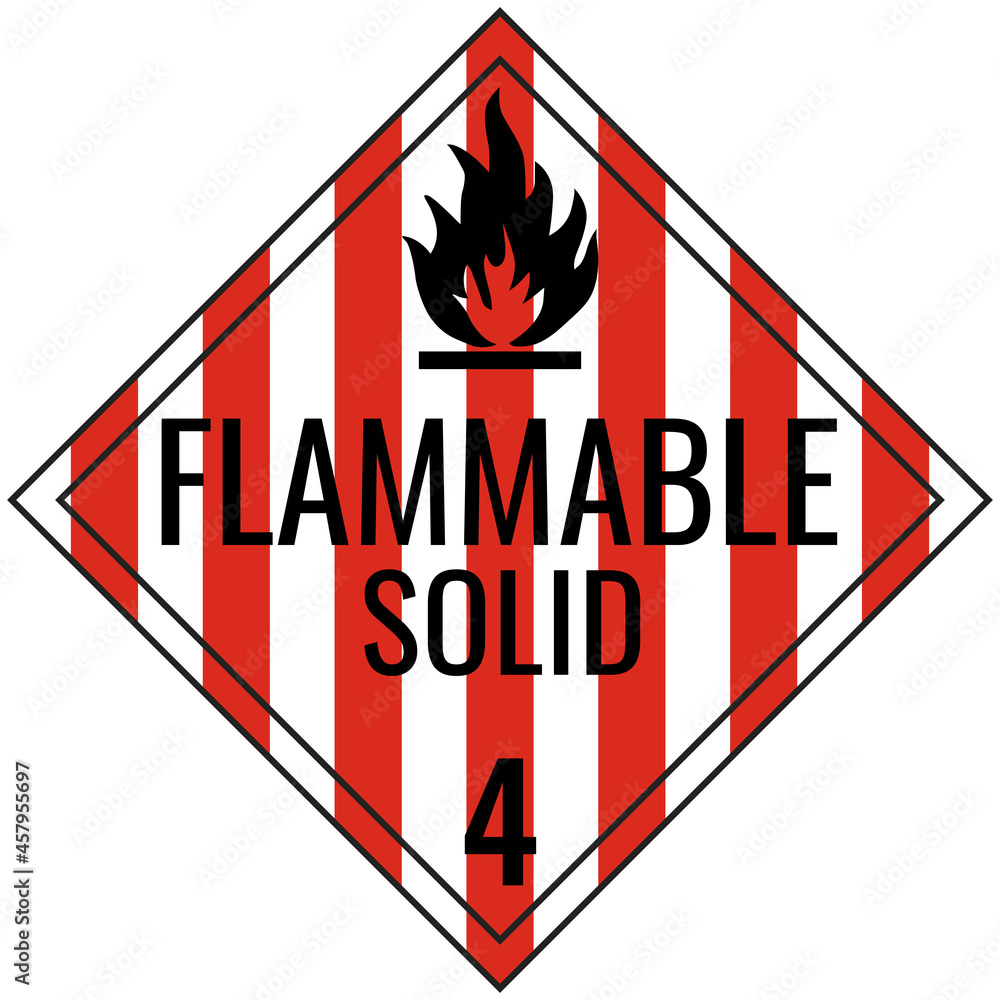 Flammable solid class 4 placard sign. Blue, Red background warning ...