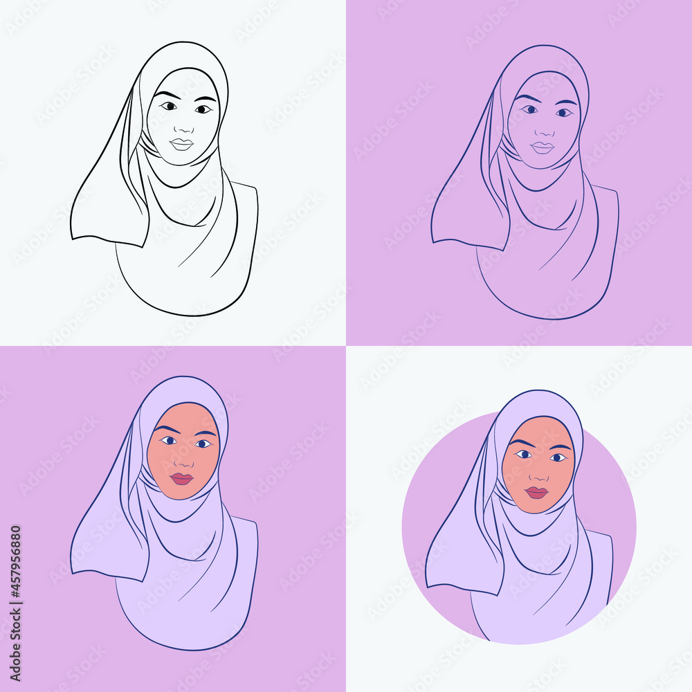 Beautiful Muslim women wearing hijab logo. cute girl hijab line art ...