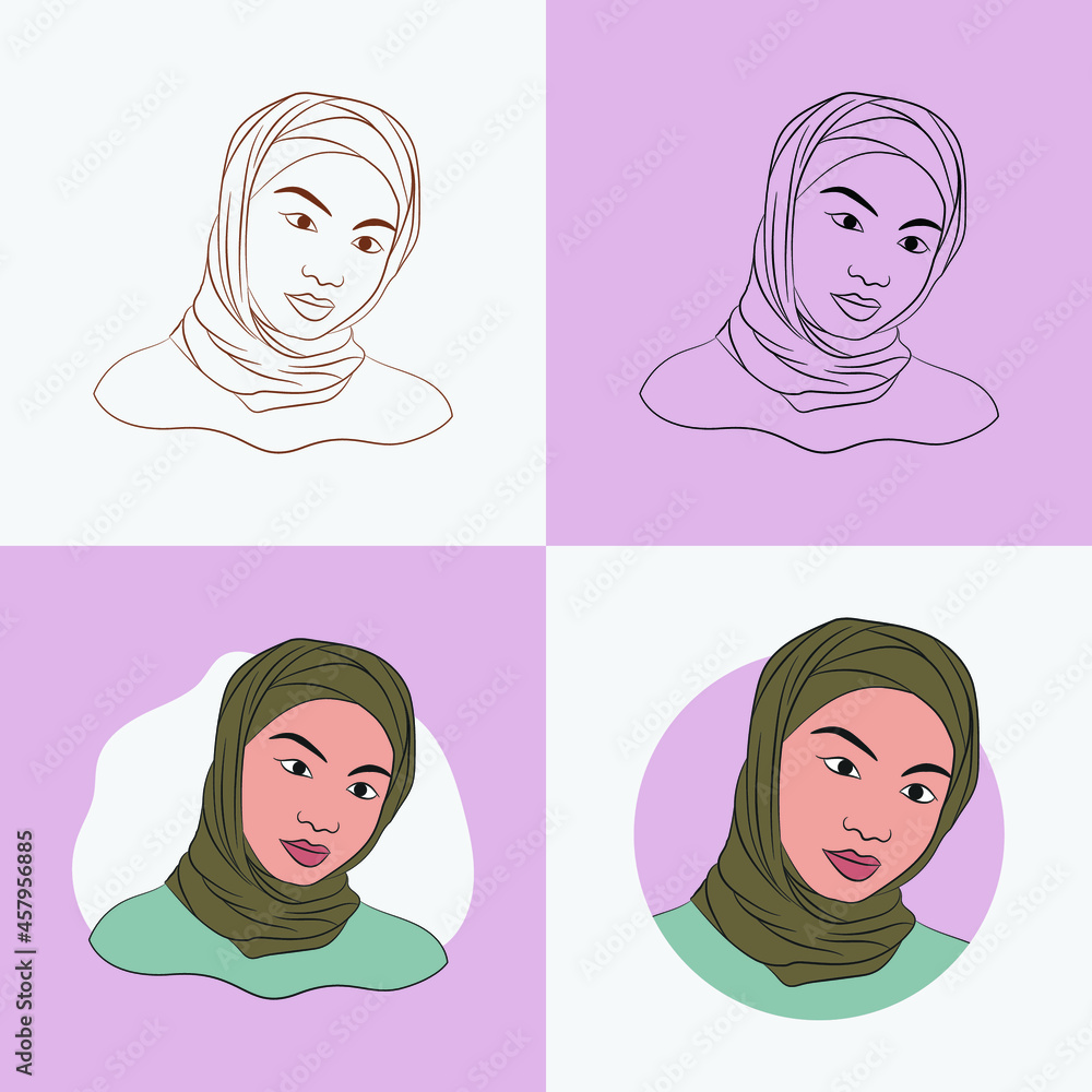 Beautiful Muslim women wearing hijab logo. cute girl hijab line art ...