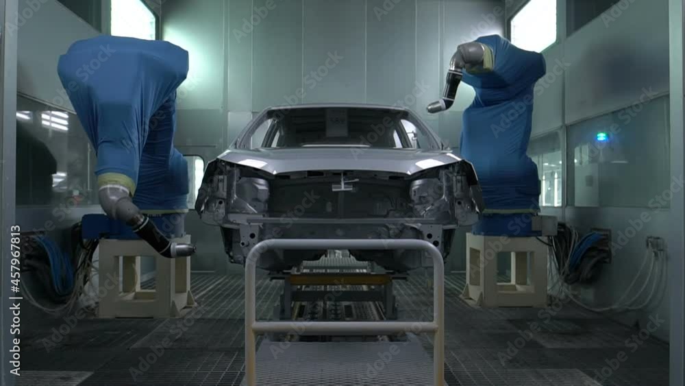 Vidéo Stock Industrial spray painting process. Auto robot painter ...