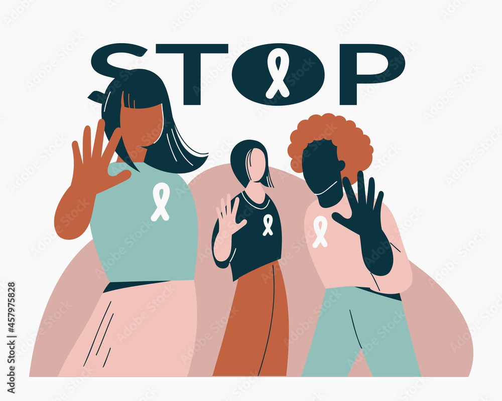 Gender violence concept Women show stop gesture or sign protest against ...