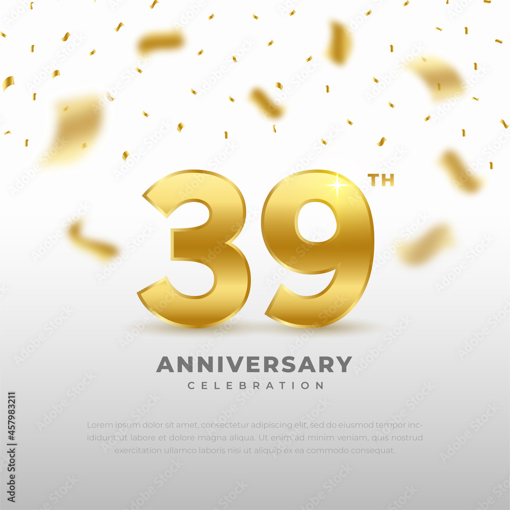 39th anniversary celebration with gold glitter color and white ...