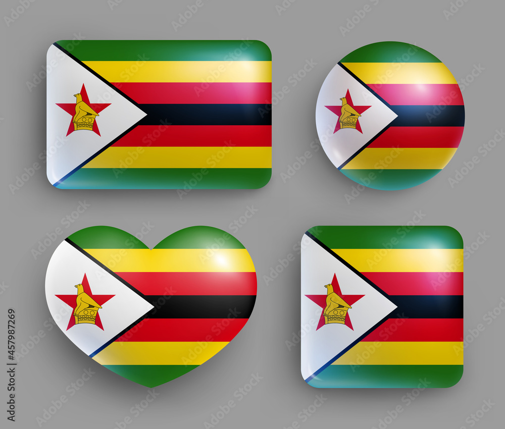 Set of glossy buttons with Zimbabwe country flag. Southern Africa ...