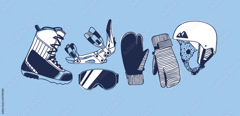 Hand drawn Fashion Illustration Snowboarding Things. Creative ink art ...
