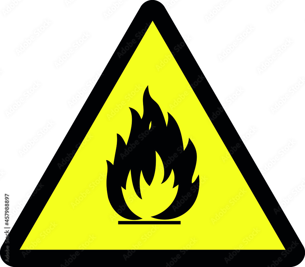 Flammable Fire Hazard Warning Sign Stock Vector | Adobe Stock