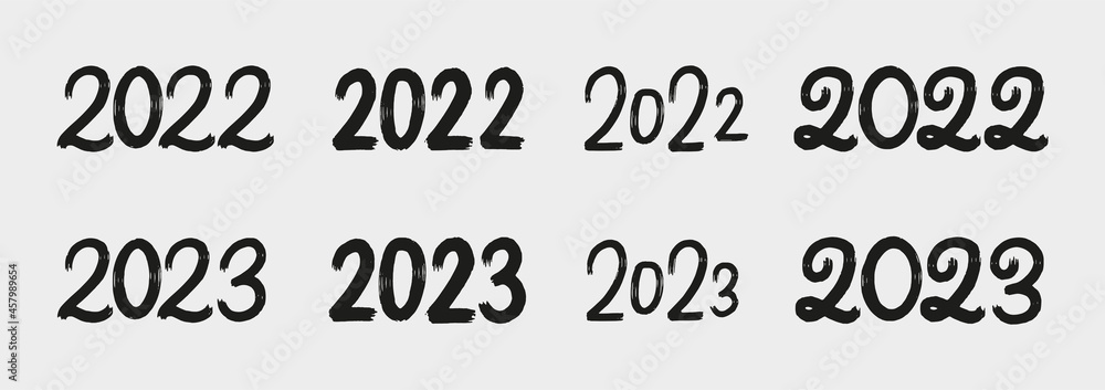2022 hand sketched logo set. Set of lettering numbers 2023 for new year ...