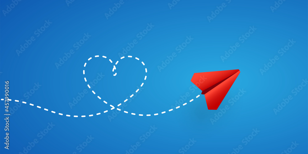 Paper plane and heart shape path illustration Stock Illustration ...