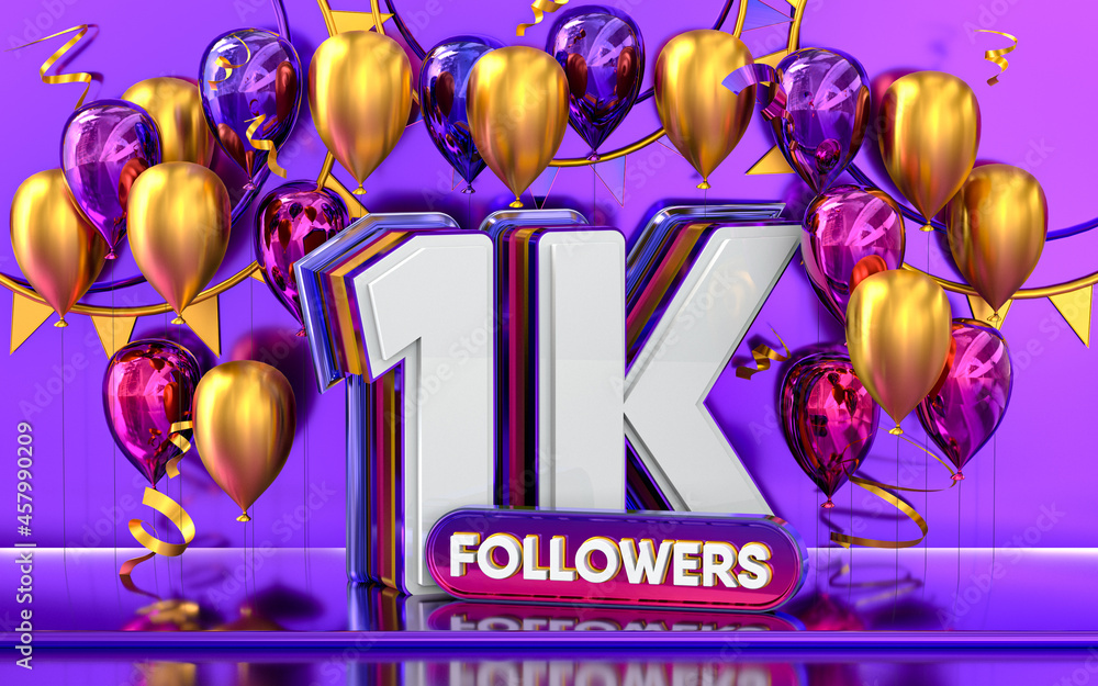 1k followers celebration, thank you social media banner with purple and ...