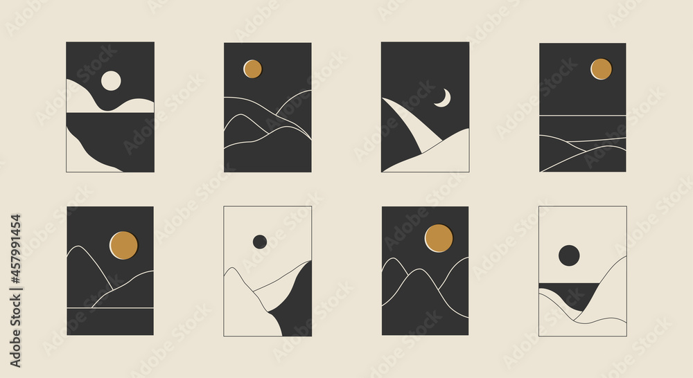 Set of trendy minimalist landscape abstract contemporary collages ...