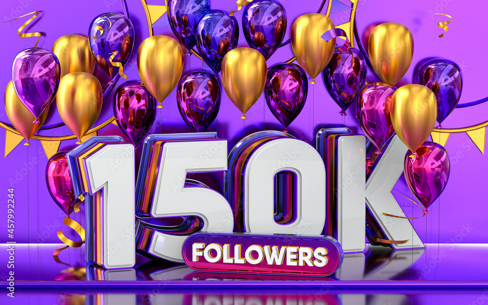150k followers celebration, thank you social media banner with purple ...