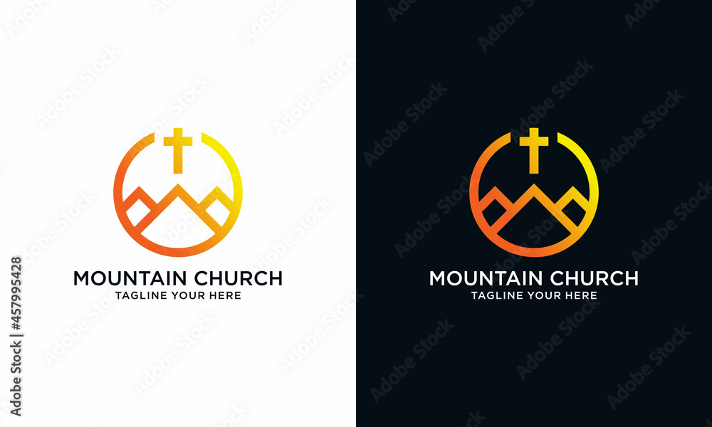 Church Logo. Cross and Mountain logo design vector template. Stock ...