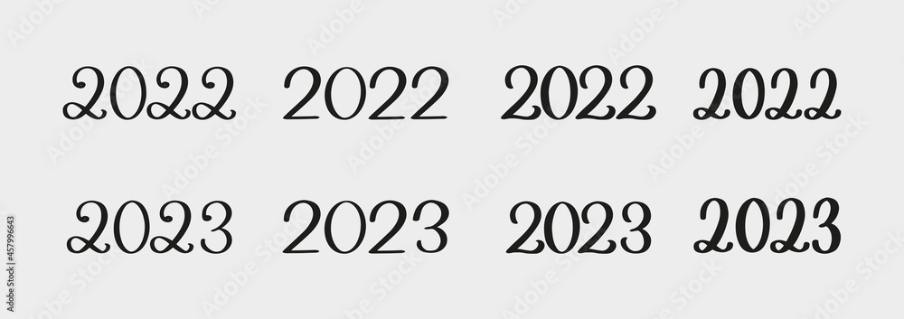 2022 brush lettering set. Set of hand drawn numbers 2023 for new year ...