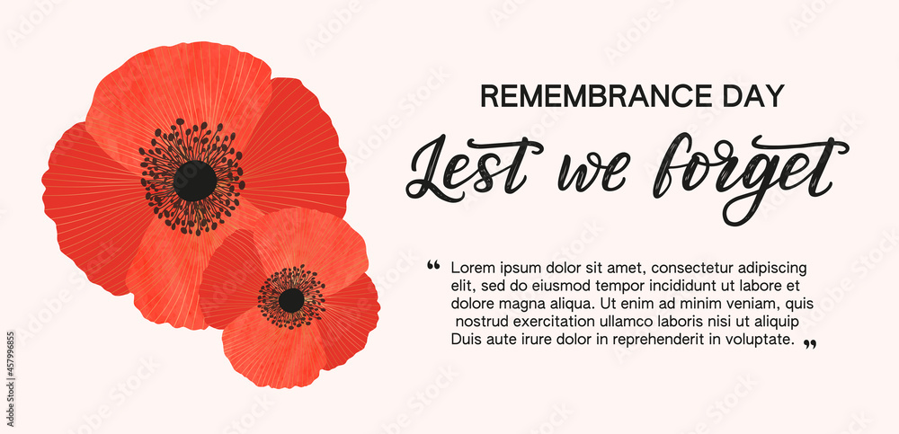 Remembrance Day banner with copy space for text. Red watercolour ...