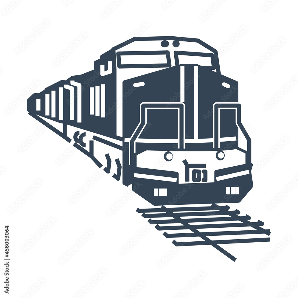 Vector black icon freight and passenger rail transport, locomotive ...