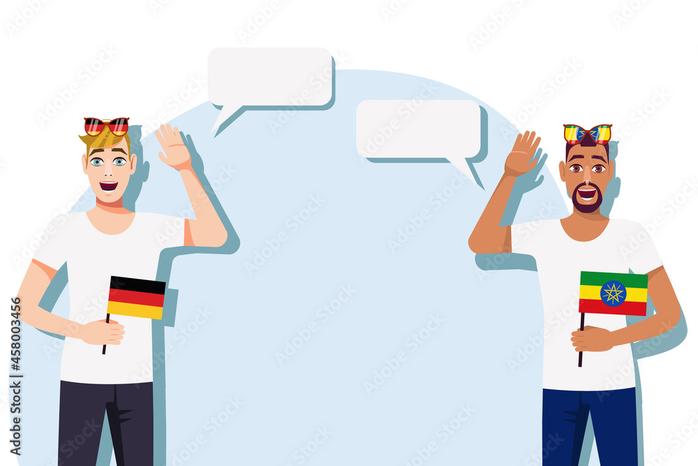 Men with German and Ethiopian flags. Background for the text ...