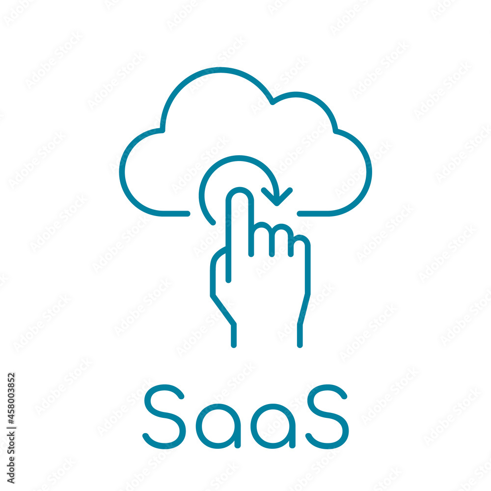 SaaS line icon. Software as a Service symbol. Cloud with index finger ...