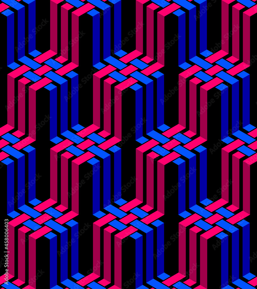 Stripy mesh weaving cubes seamless pattern, 3D abstract vector ...
