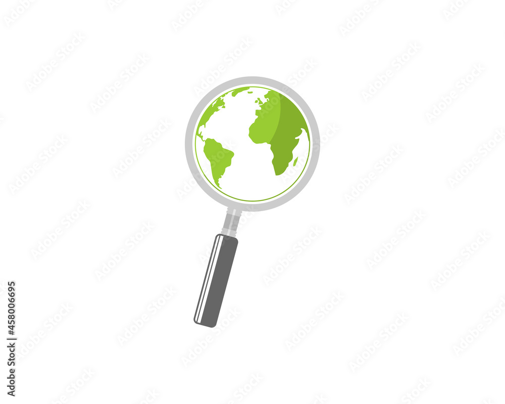 Globe world map in the magnifying glasses Stock Vector | Adobe Stock