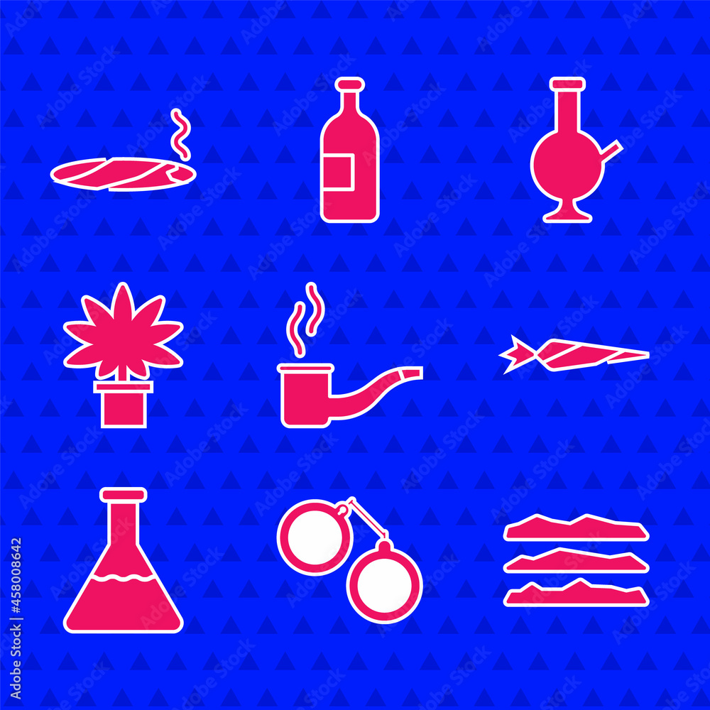 Set Smoking pipe, Handcuffs, Cocaine or heroin drug, Marijuana joint ...