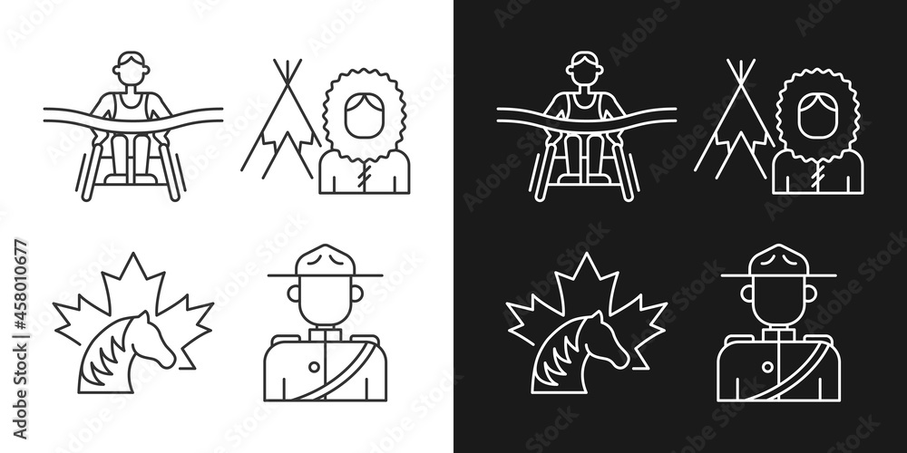 People of Canada linear icons set for dark and light mode. Mounted ...