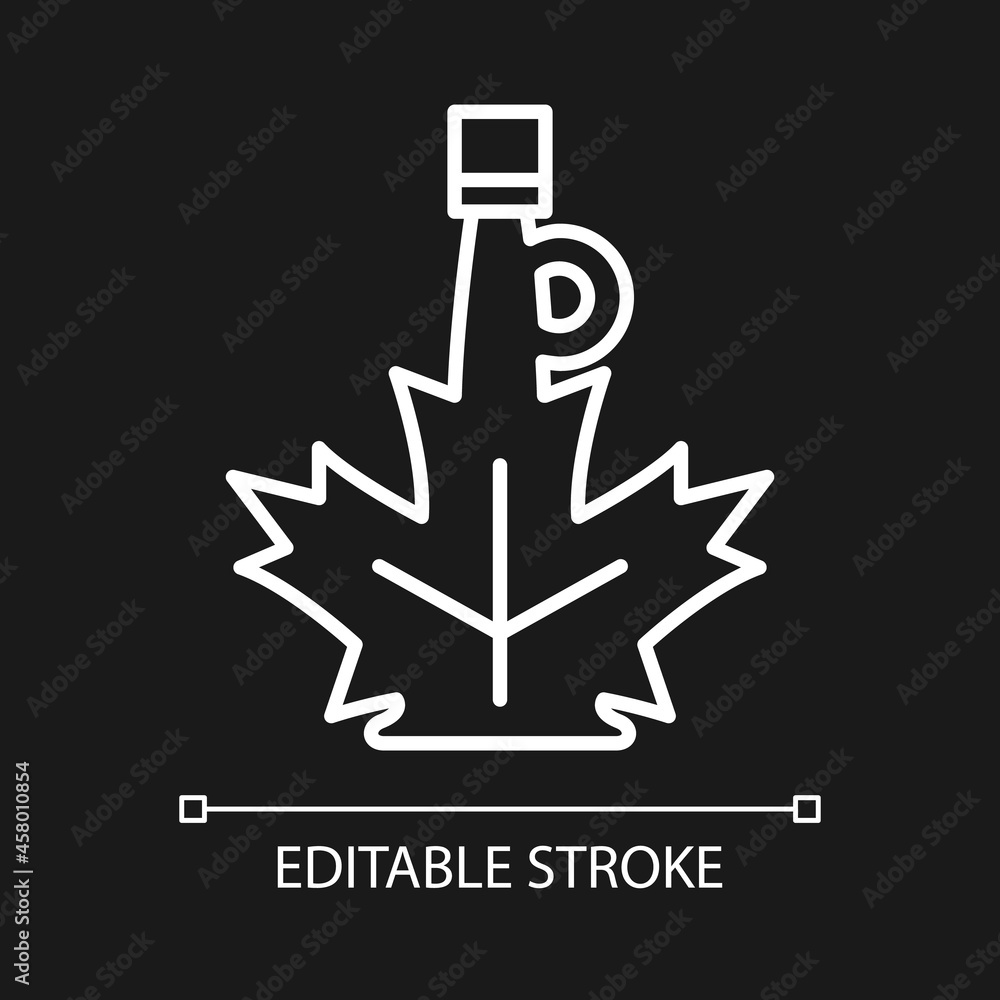 Maple syrup white linear icon for dark theme. Bottle of sweet sauce ...