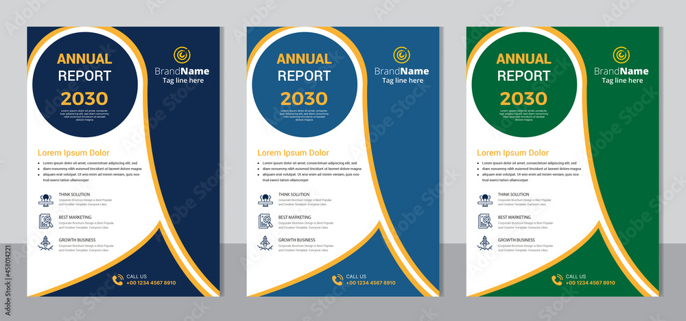 Multiple color variations brochure cover modern layout, annual report ...