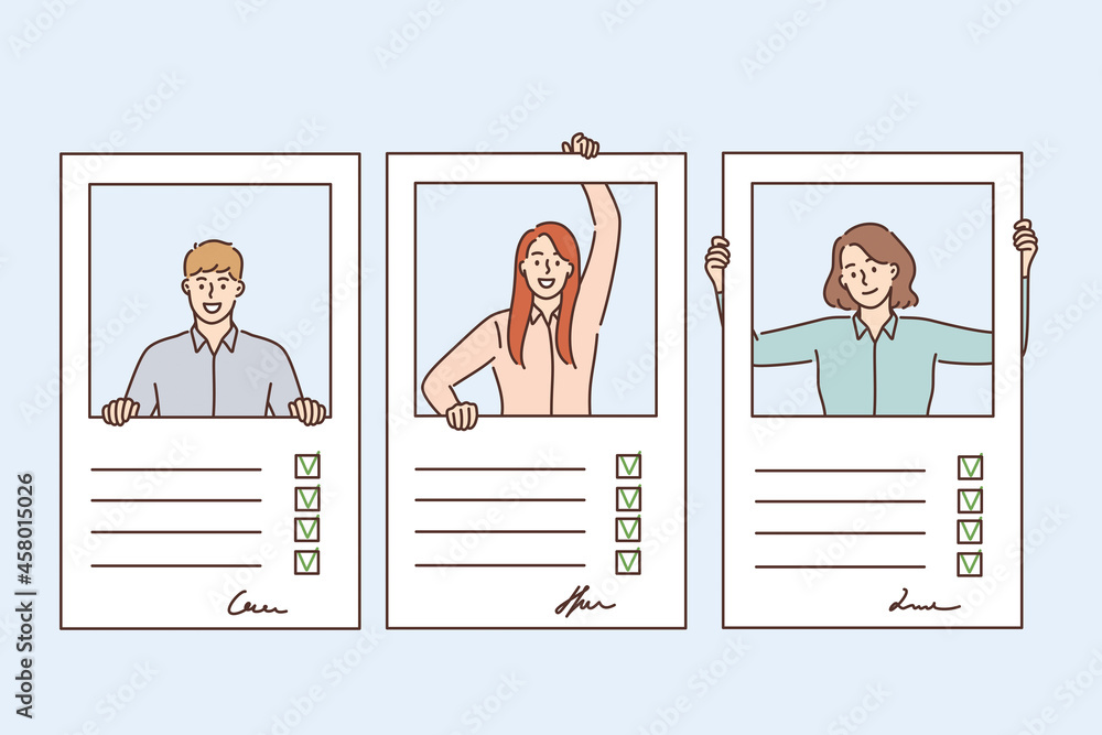 Resume, questionnaire and fulfilling forms concept. Profiles of young ...