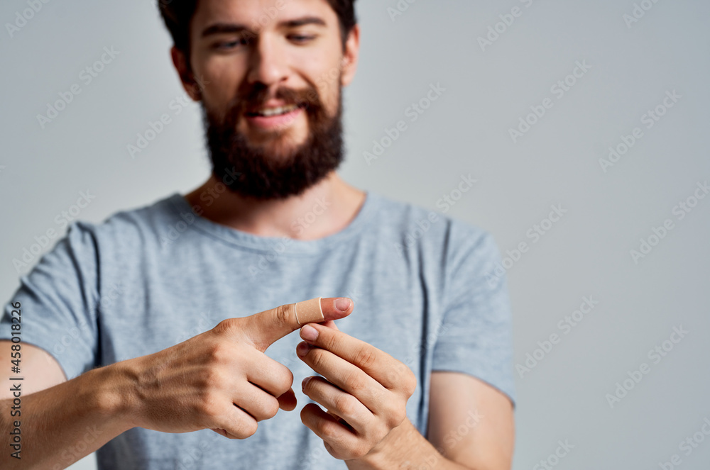 man with a plaster on his finger injury treatment medicine Stock Photo ...